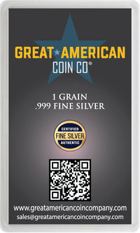 .999 Silver - 1 GRAIN Bar with Assay Card & Serial Number Great Americ