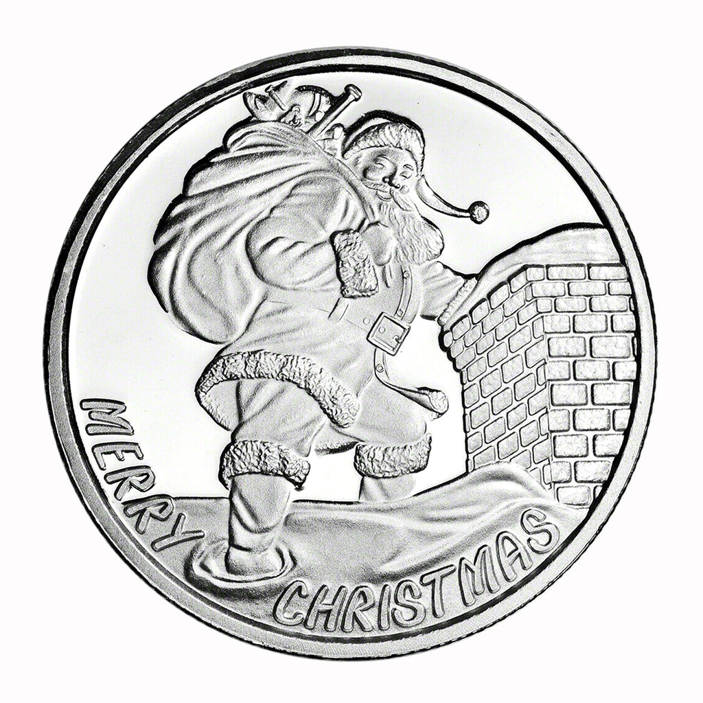 1 Ounce Silvertowne Mint .999 Silver Merry Christmas Santa Rooftop ...