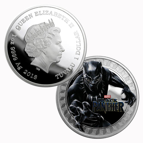 2018 $1 Tuvalu 1 oz .999 Silver Black Panther Colorized Proof with Hol ...