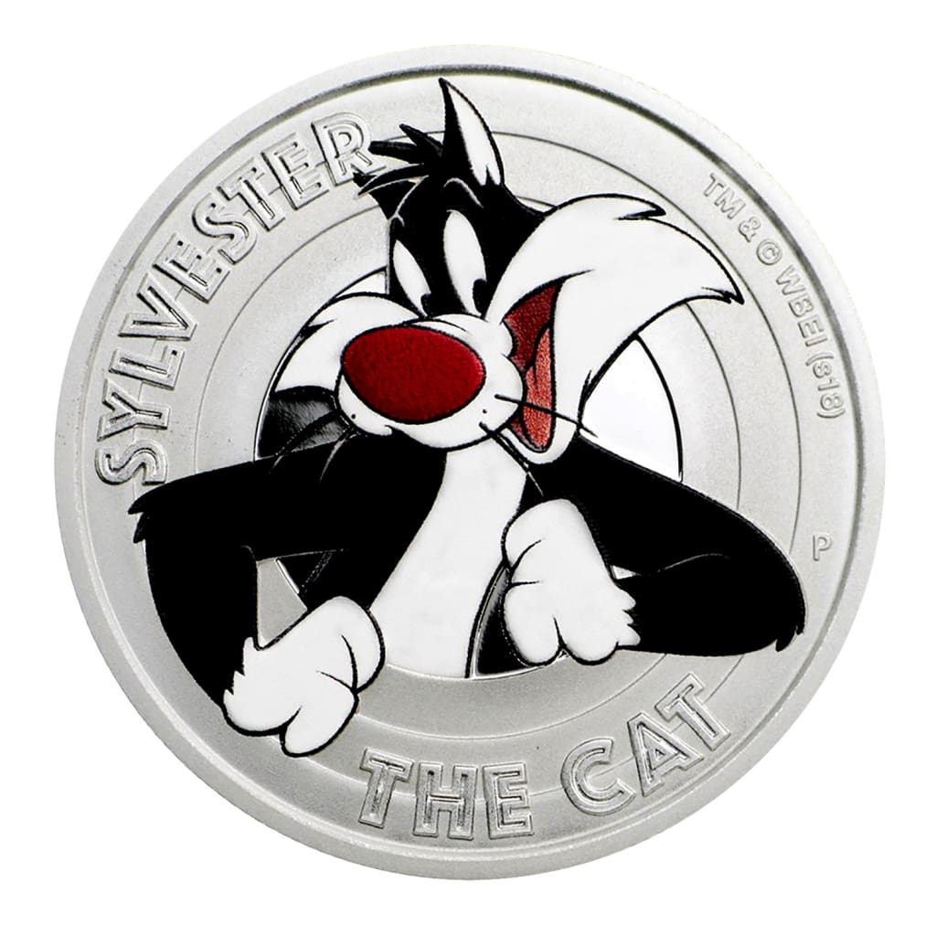 2018 Tuvalu 1/2 oz .999 Silver Looney Tunes Sylvester Colorized 50c wi ...
