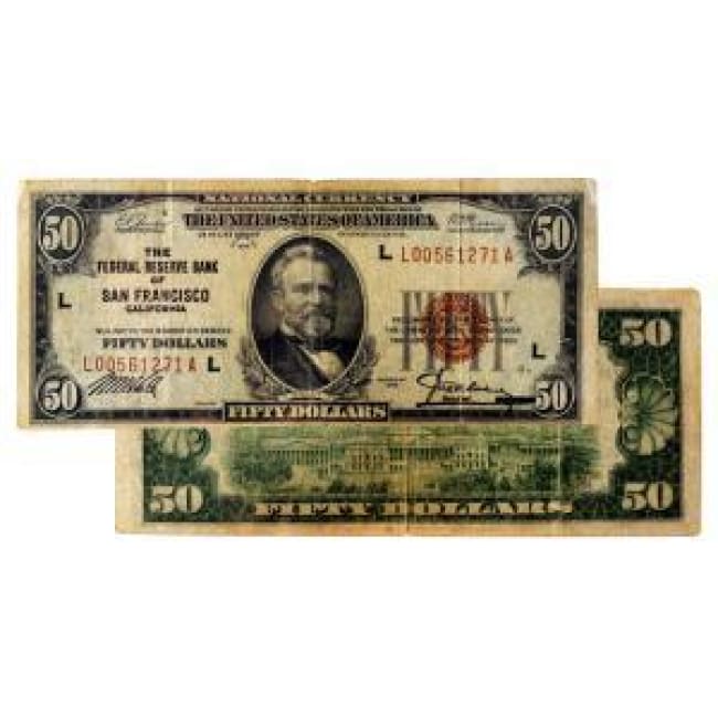 $50 1929 Federal Reserve Note F+ - Depression Era Currency – Great ...