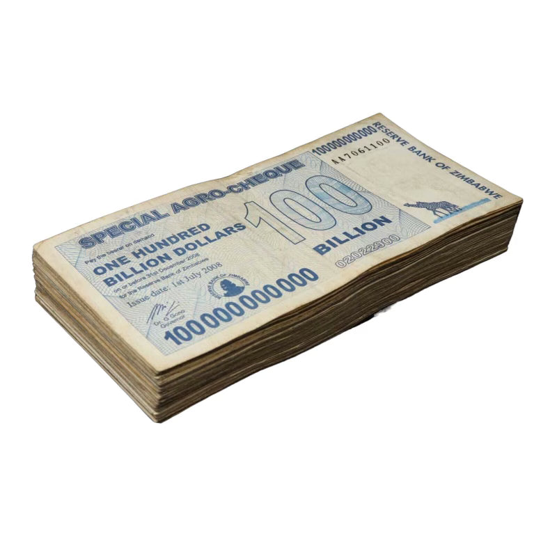 SALE - 100 Billion Zimbabwe AGRO-CHEQUE Bundle of 100 CIRCULATED 2008 ...
