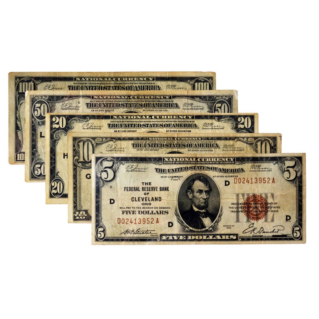 Complete Set - 1929 Federal Reserve Notes $5 $10 $20 $50 $100 F+ ...